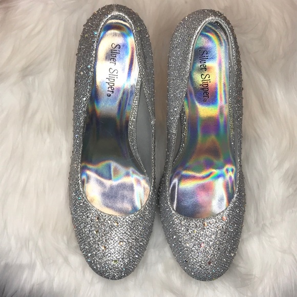 Shoes | Round Toe Silver Sparkling Pumps | Poshmark
